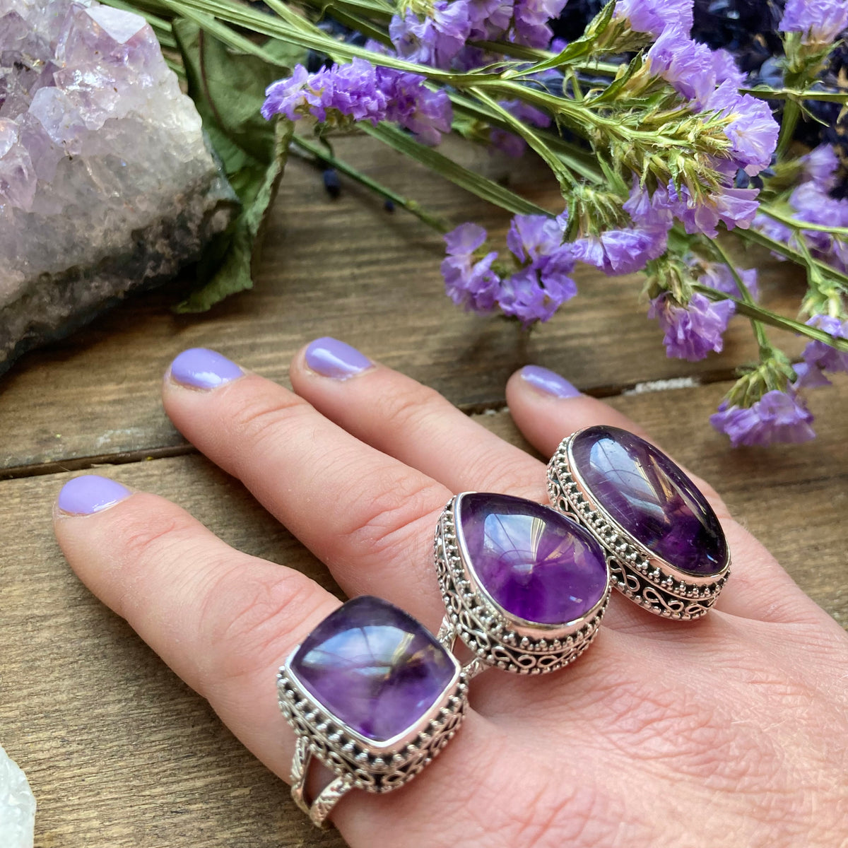 Atomic Amethyst Rings ☆ Positivity + Intuition – The Mossy Apothecary